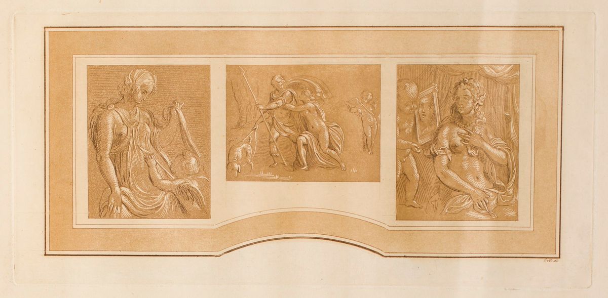 Cupid pricking Venus with the point of his arrow; Venus attempting to ...