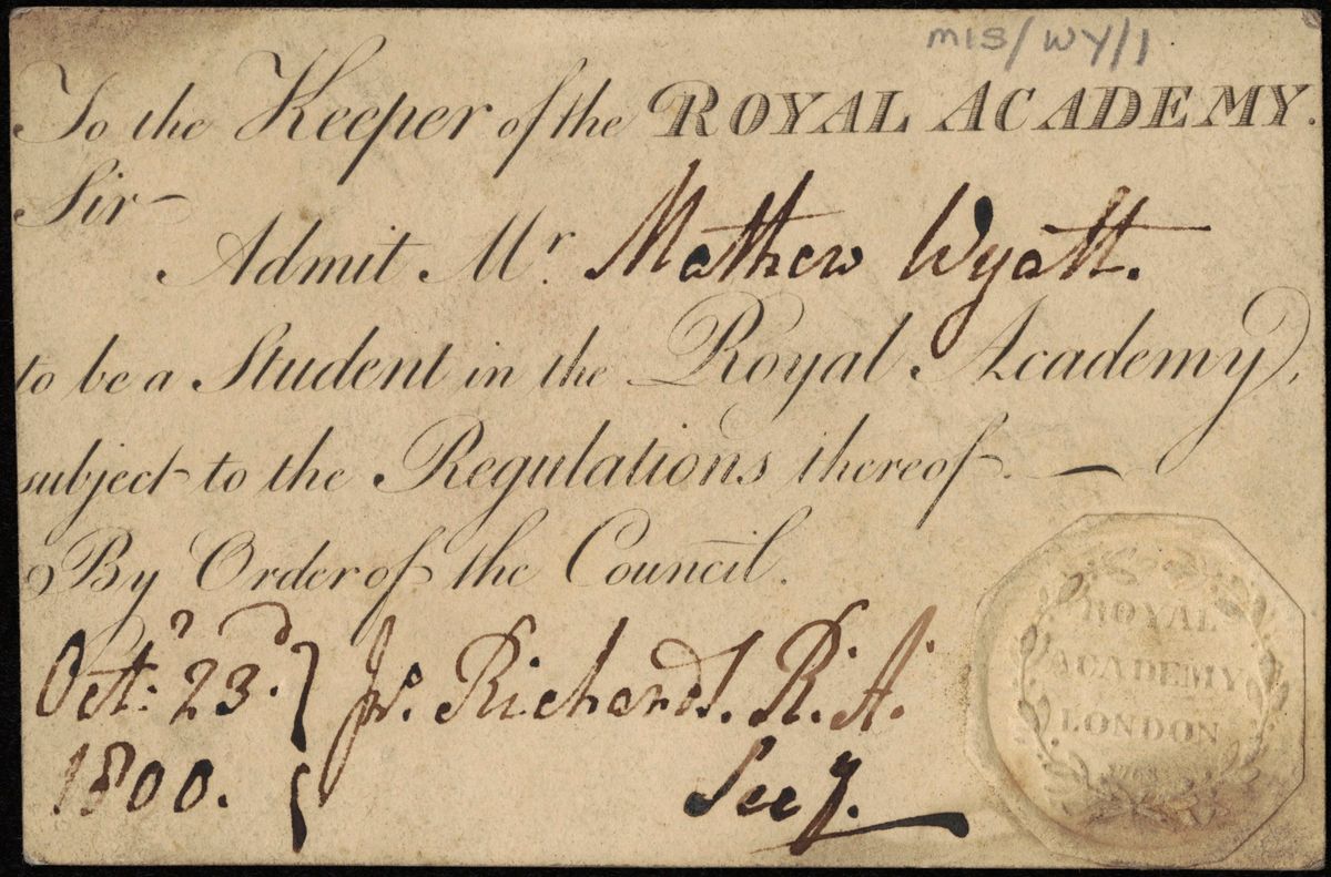 Card of admission to be a student of the Royal Academy | Archives | RA ...